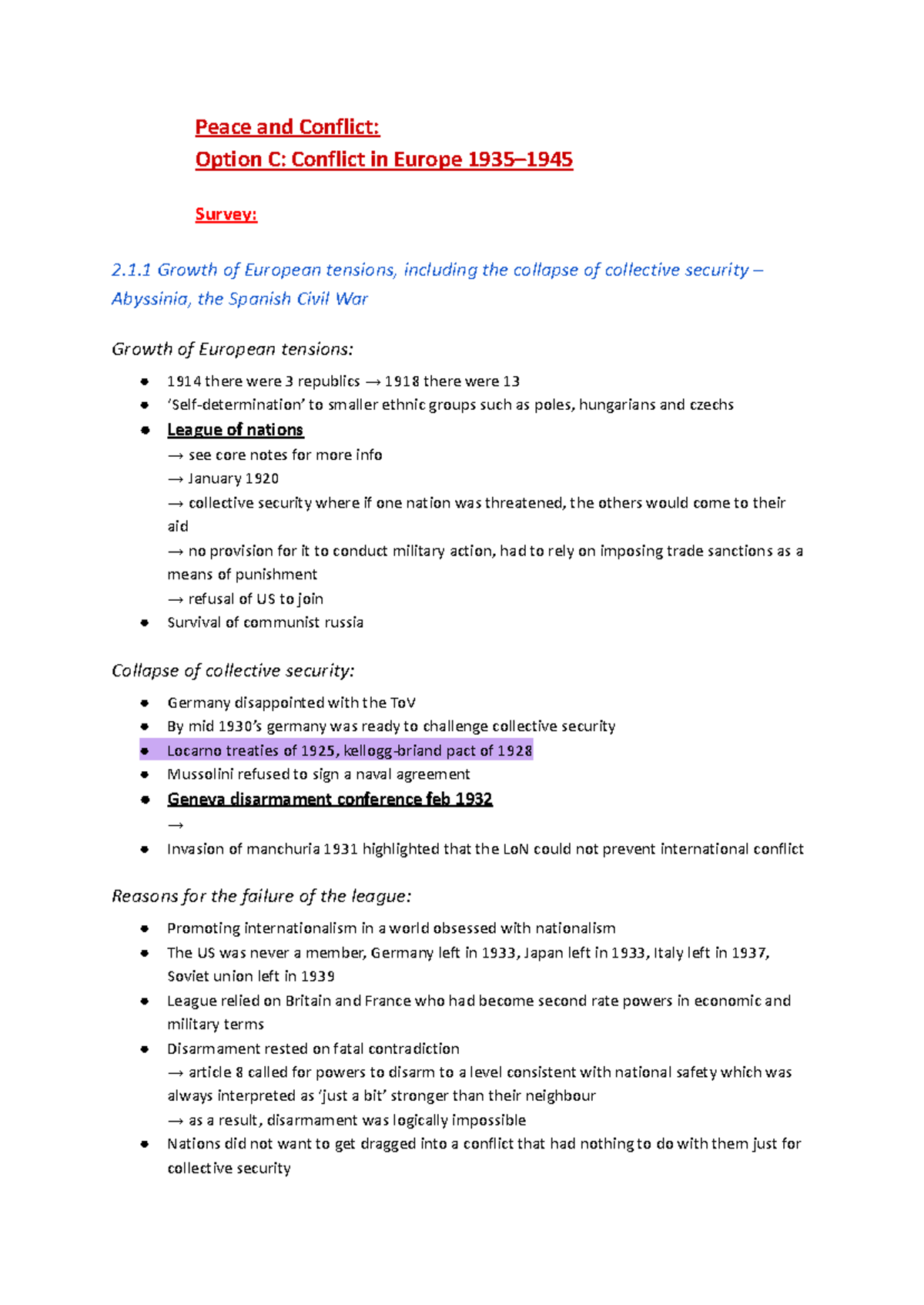 YEAR 12 Modern History: Peace and Conflict in Europe - Key Insights ...