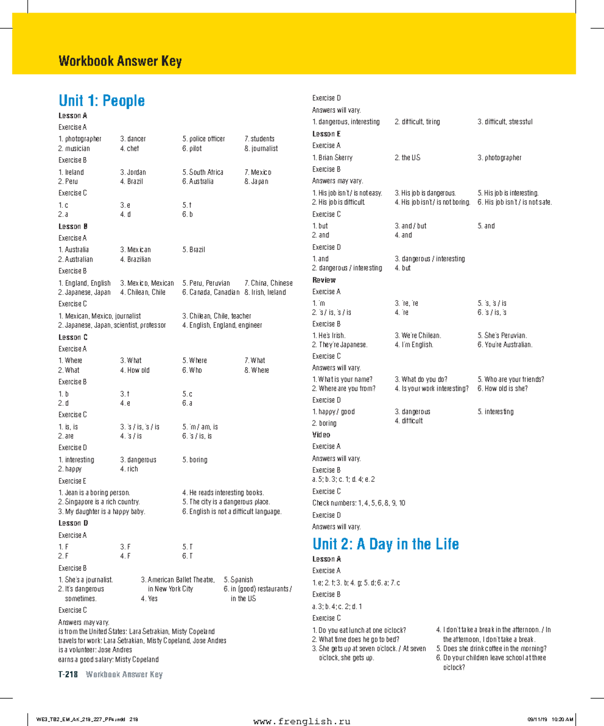 World English 3ed 1 workbook answer key www - T-218 Workbook Answer Key ...