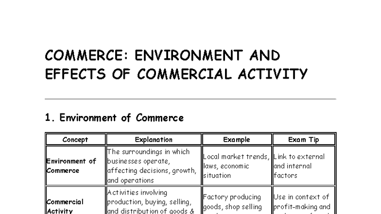 COMMERCE 101: Environment and Effects of Commercial Activity - Class ...