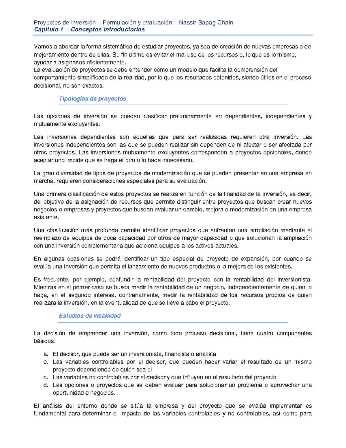 Resumen Libro Nassir Sapag Chain - Proyectos de y Nassir Sapag 1 ...