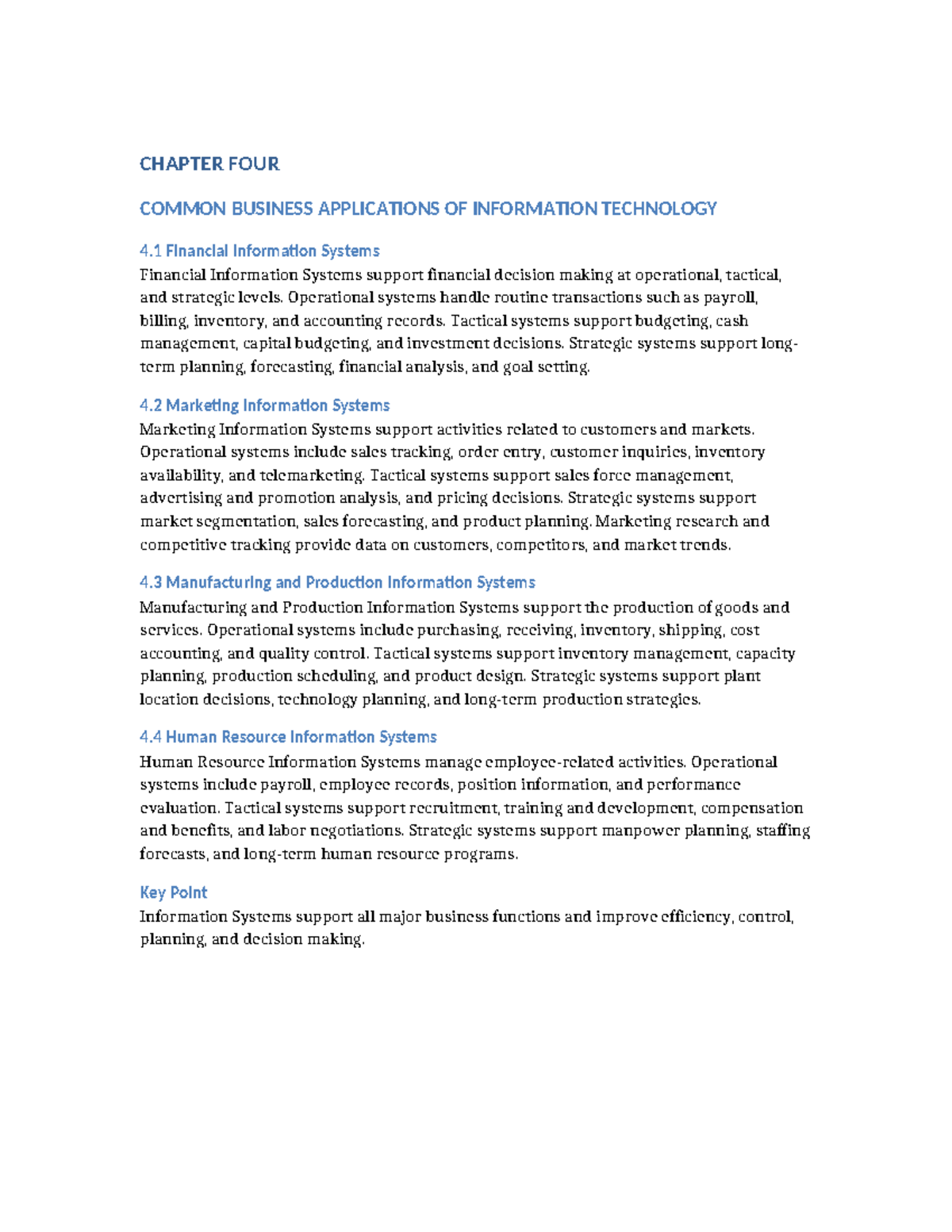 CHAPTER 4: COMMON BUSINESS APPLICATIONS OF IT - SHORT NOTES - Studocu