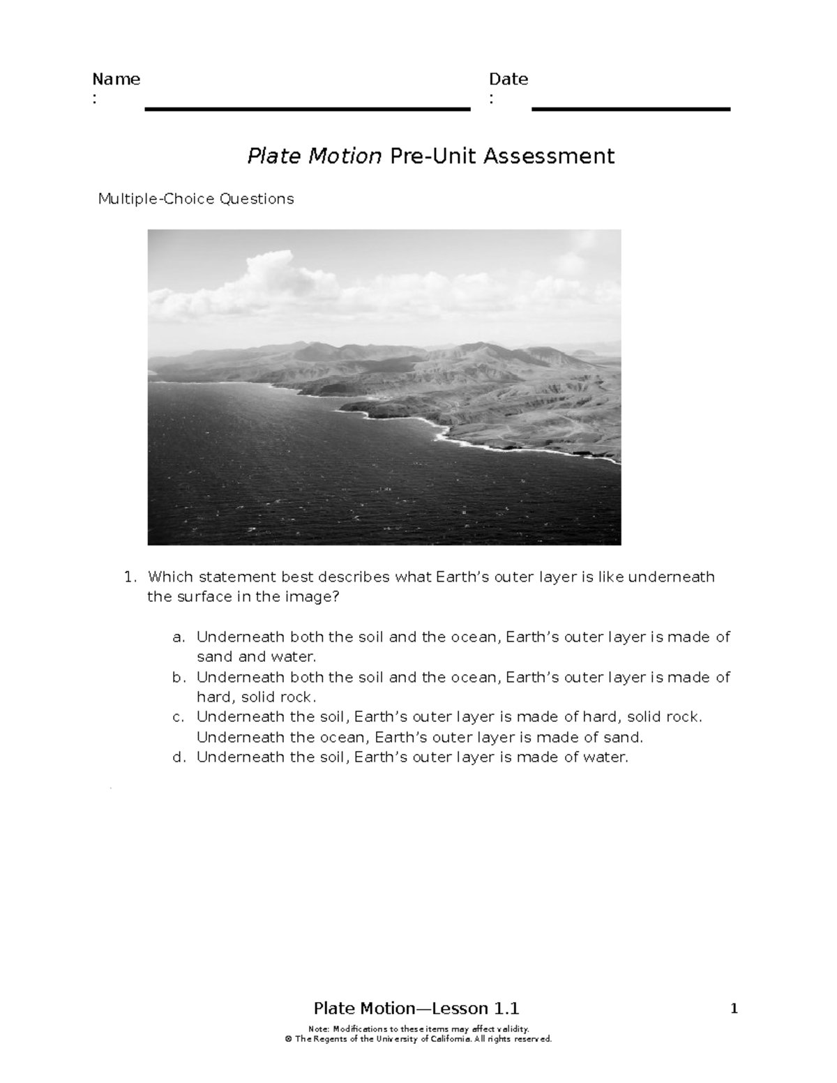 Plate Motion PM Pre-Unit Assessment Questions and Responses - Studocu