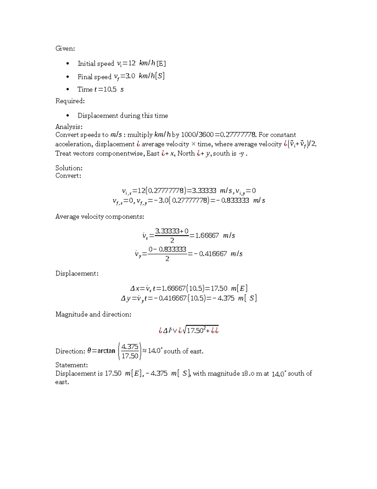 Physics 101 - Practice Problem on Displacement and Velocity Analysis - Studocu