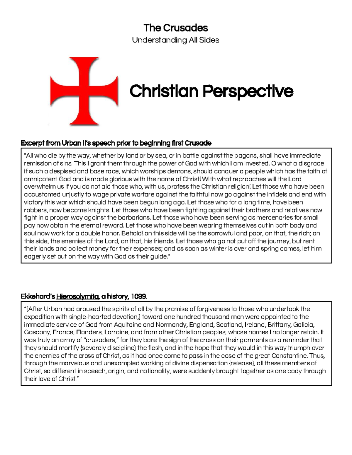 Crusades (HIST 201): Perspectives from Christian and Jewish Sources ...