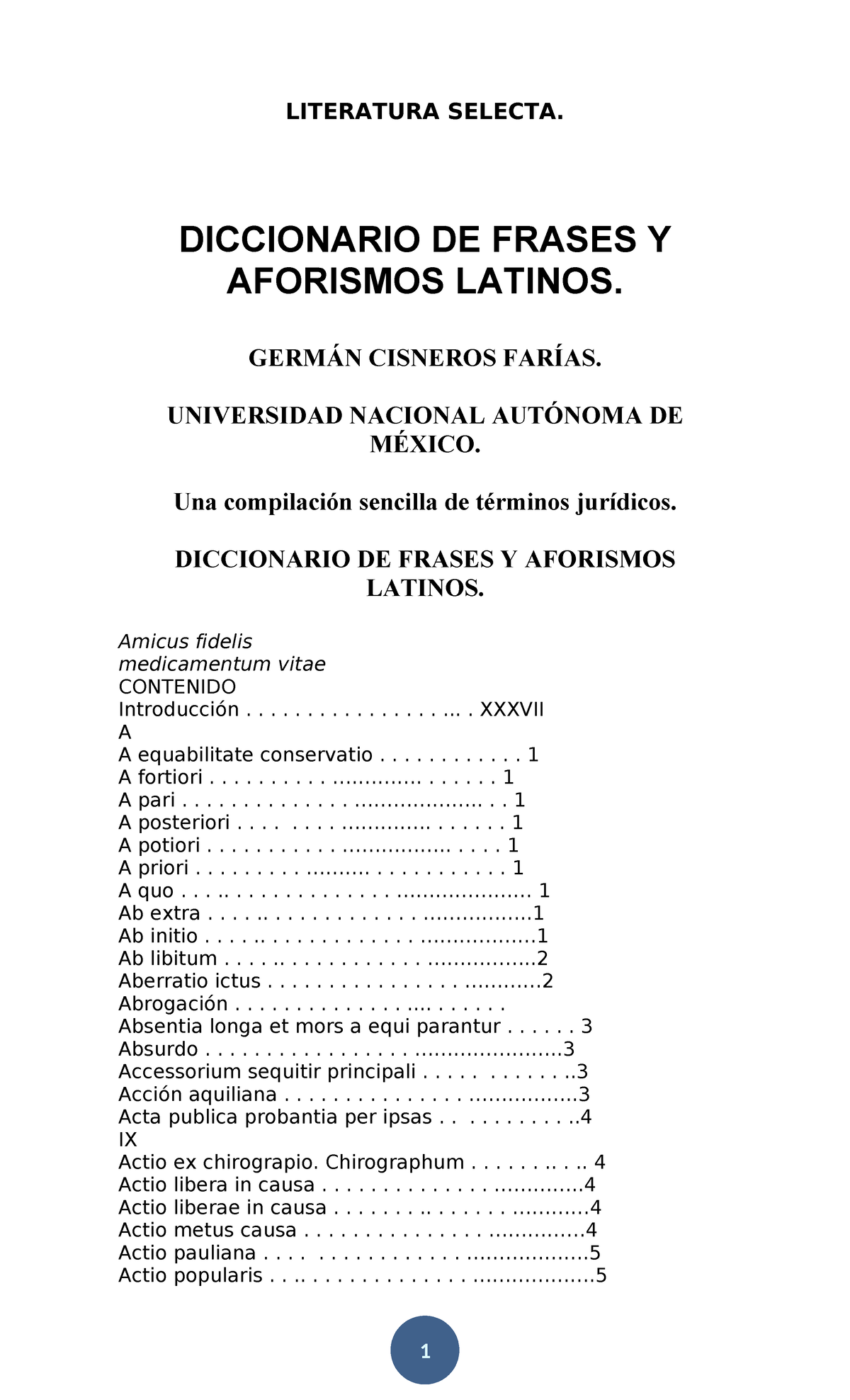 DICCIONARIO DE FRASES Y AFORISMOS LATINOS - LITERATURA SELECTA - Studocu