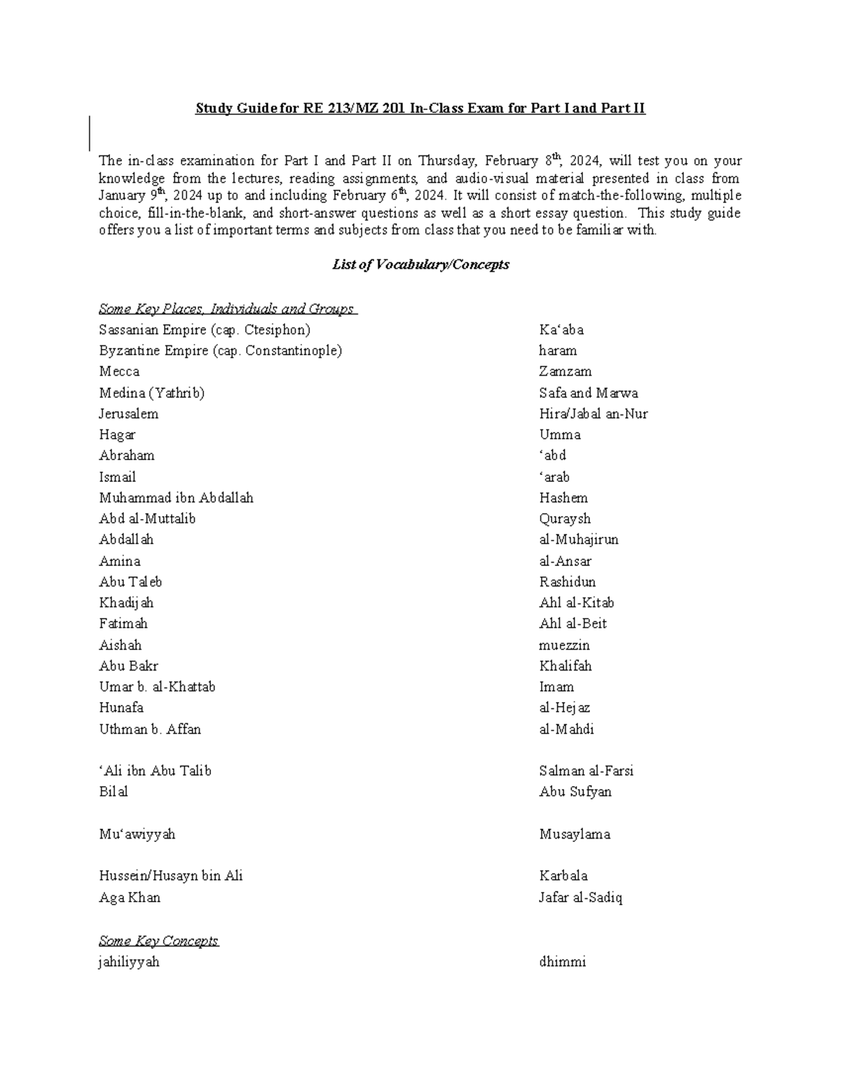 RE 213-MZ 201 Study Sheet-In-Class Exam for Part I and Part II - Study ...