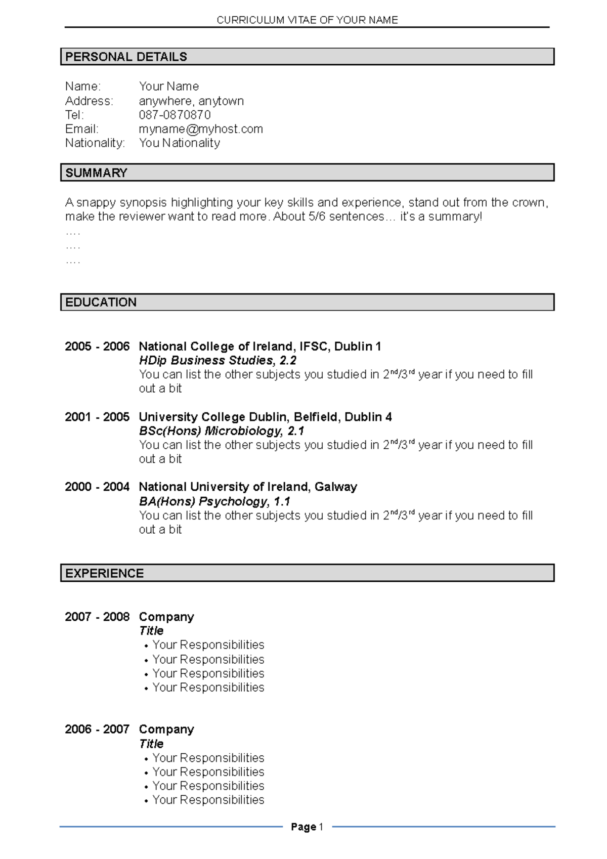 CV Template - Professional Curriculum Vitae Guide for Students - Studocu
