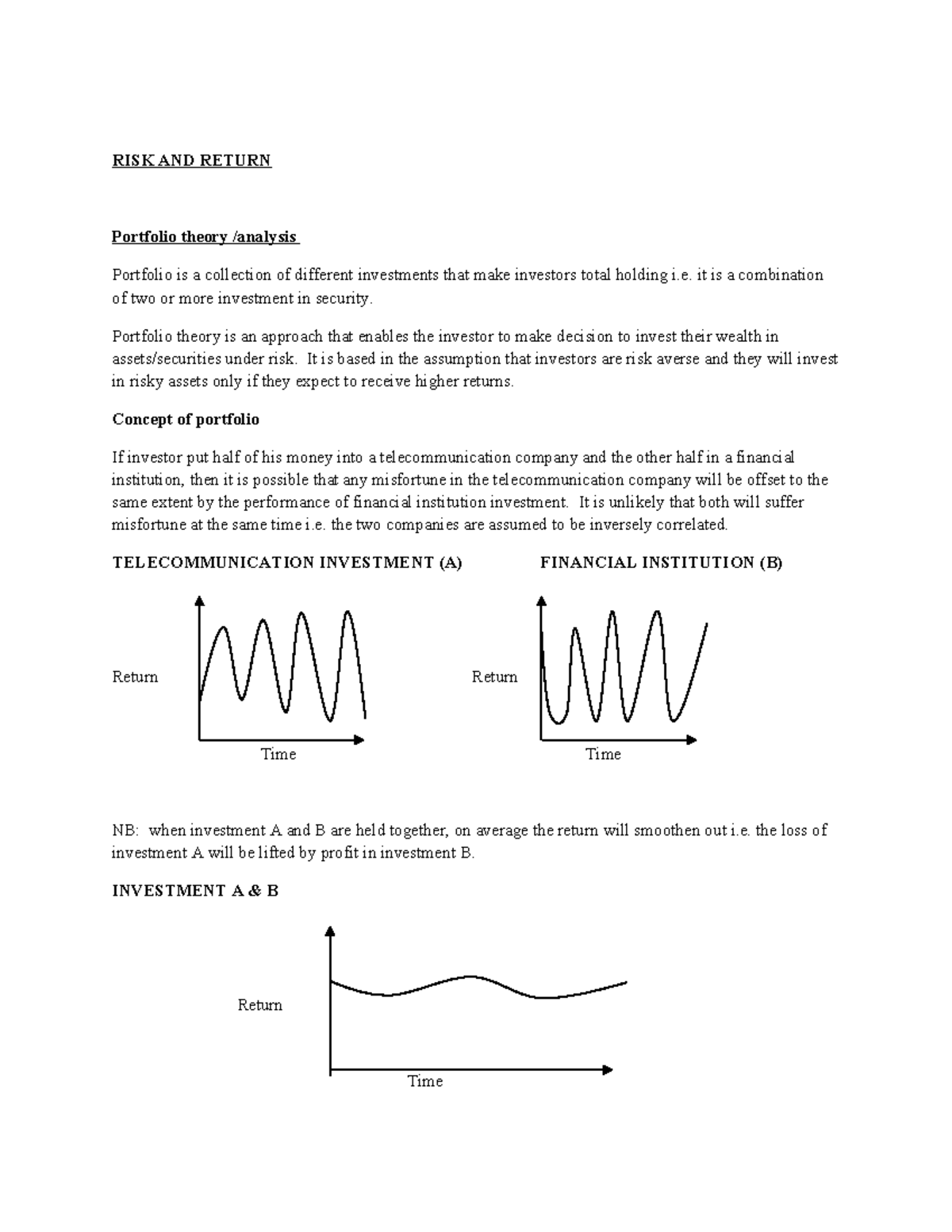 Topic 2: RISK AND RETURN - Portfolio Theory Insights and Analysis - Studocu