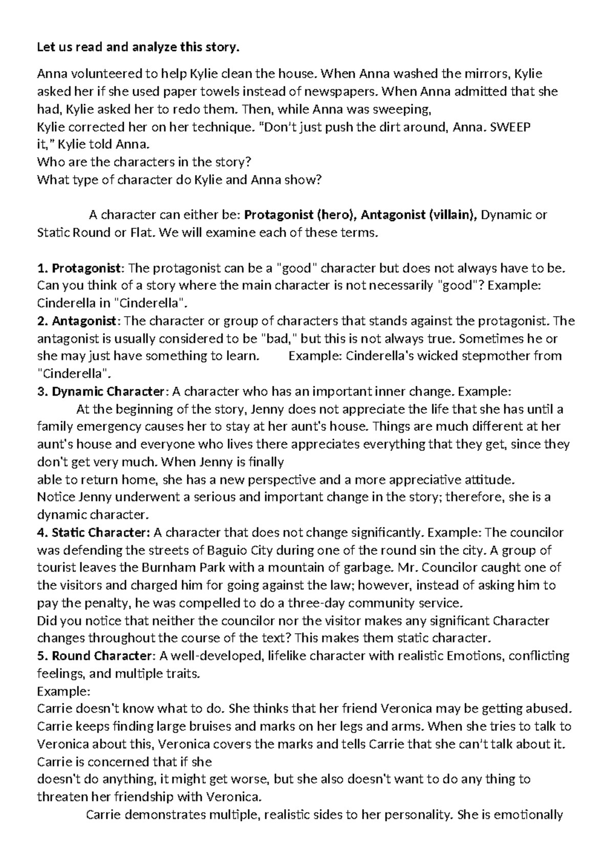 Q3 W2 Activity Sheets: Analyzing Character Types in Stories - Studocu