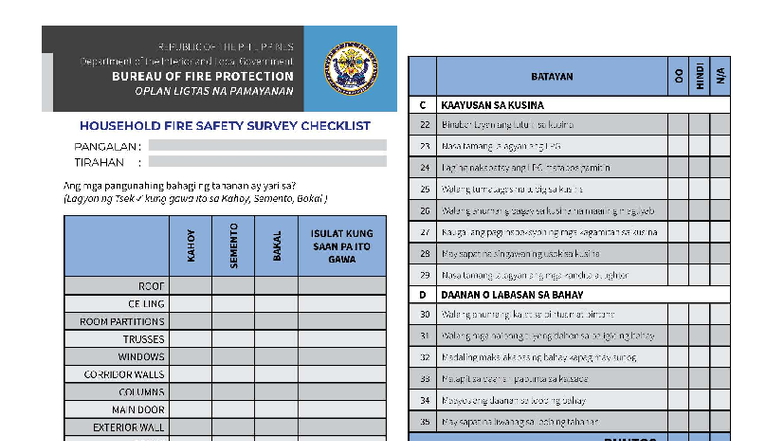 Household Fire Safety Survey Checklist - CFPP Rev.00 (07.27.23) - Studocu
