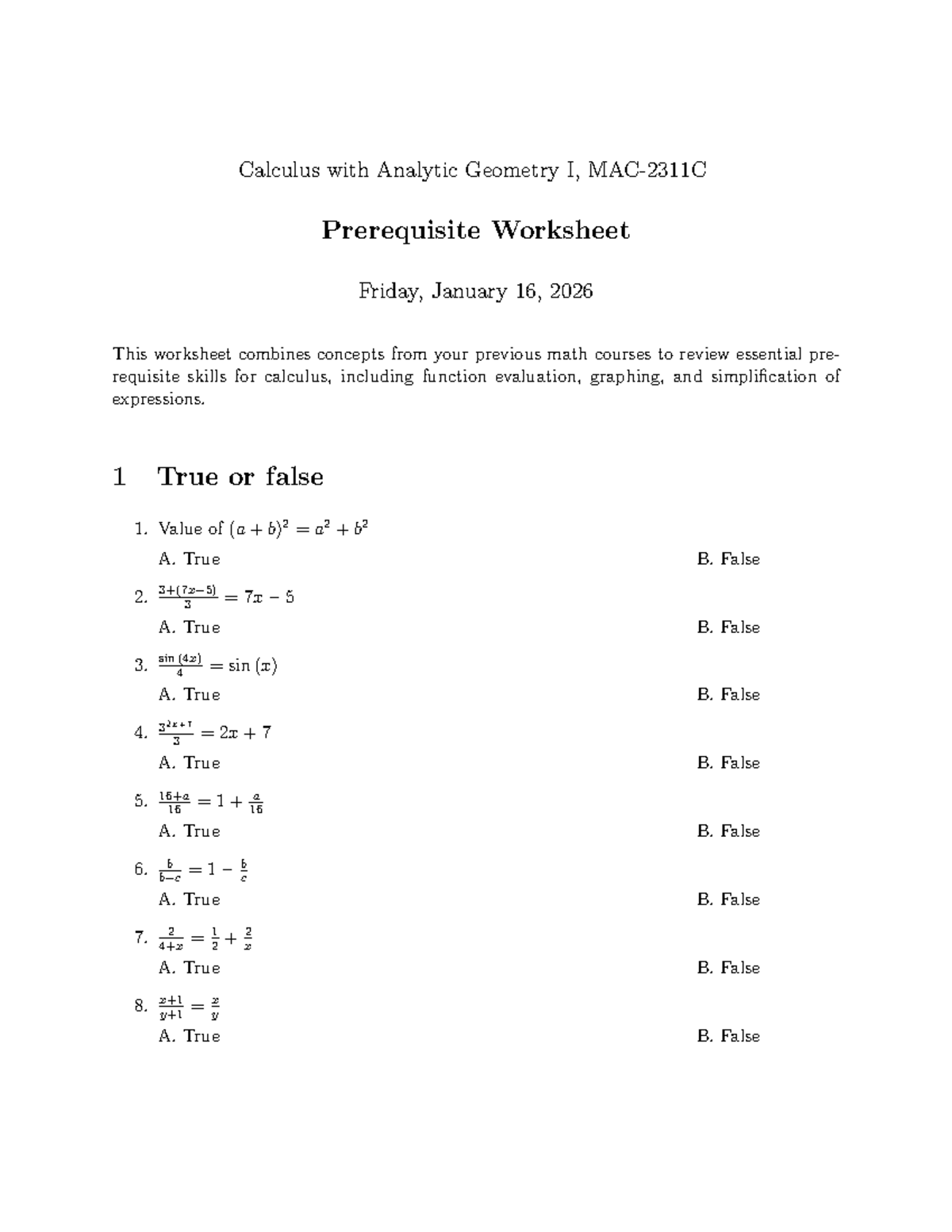 Spring 26 CALC1-3 Prerequisite Worksheet & Review Notes - Studocu