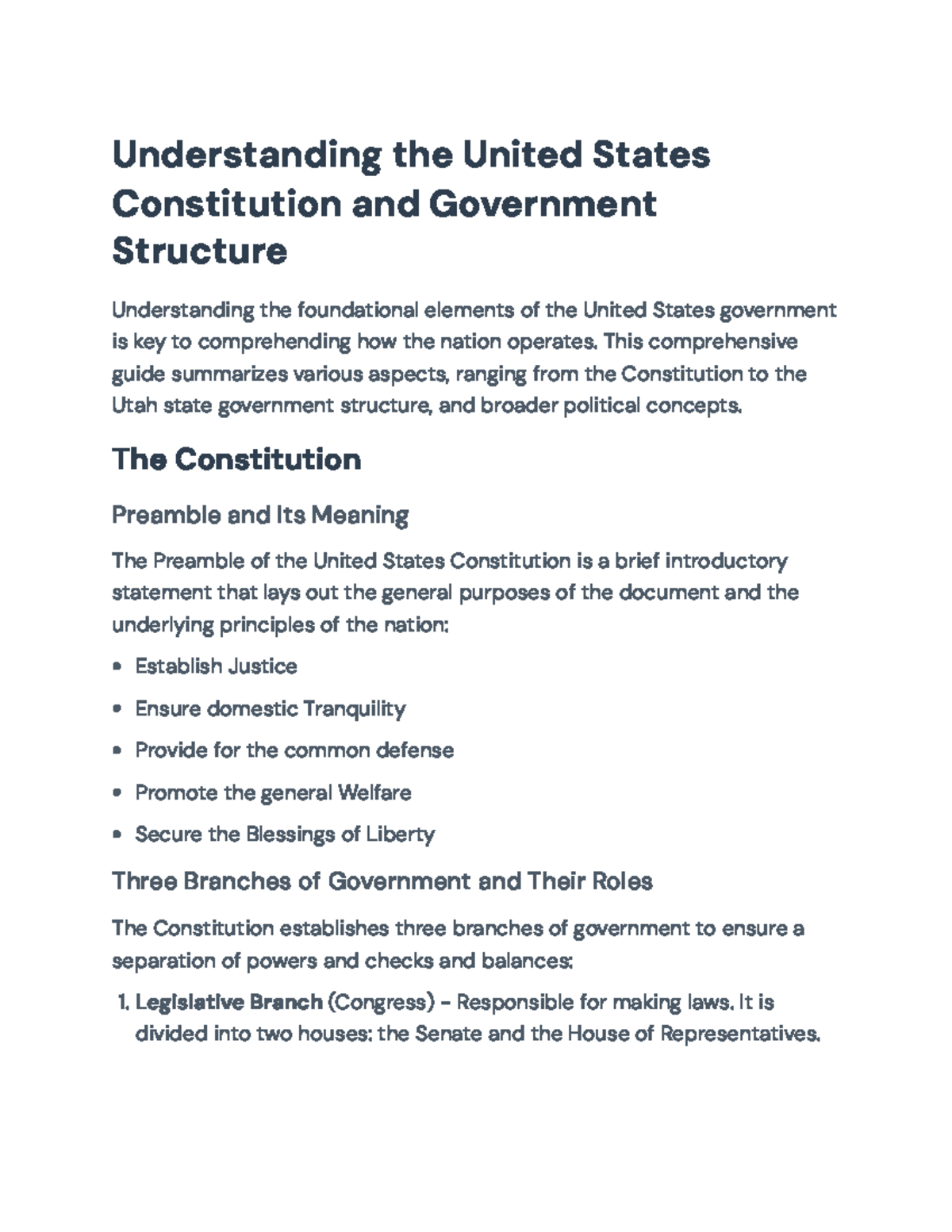 Understanding the U.S. Constitution and Government Structure: A Guide ...
