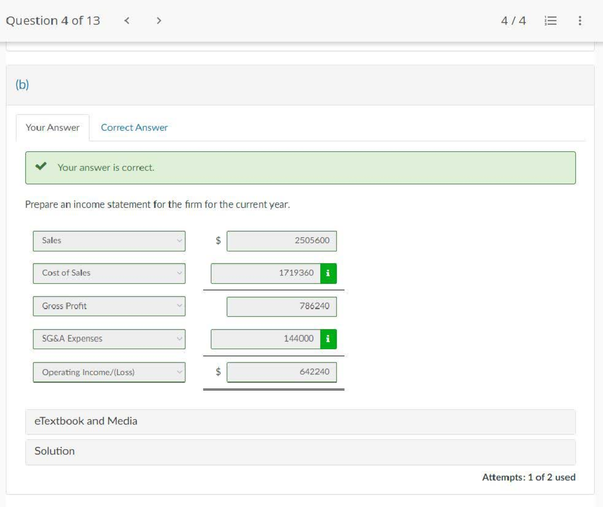 Practice Problem - ACC-311 - Question 4 of 13 : (b) Your Answer Correct ...