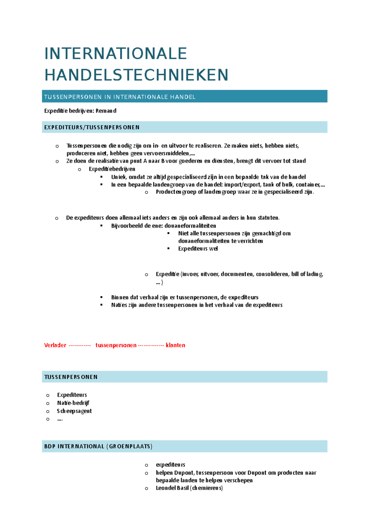 Samenvatting Internationale Handelstechnieken (IHT200) - Tussenpersonen ...