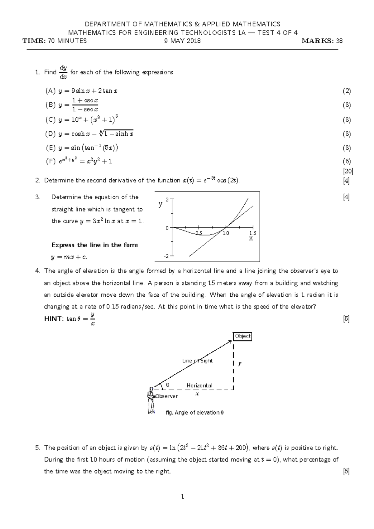 MATHEMATICS FOR ENGINEERING TECHNOLOGISTS 1A TEST 4 - 9 MAY 2018 - Studocu