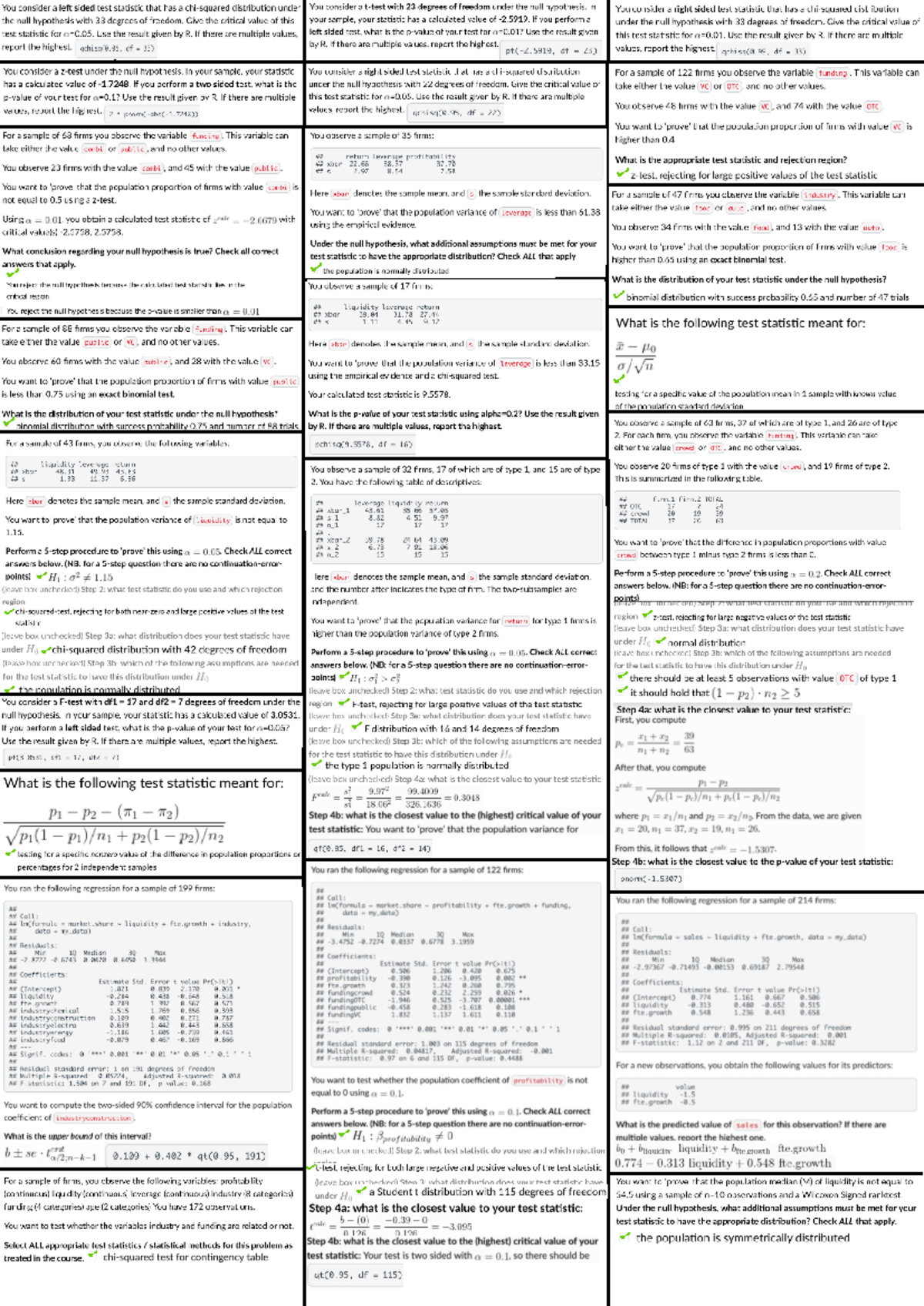 Statistical Test Analysis Cheat Sheet for Course ST101 - Studeersnel