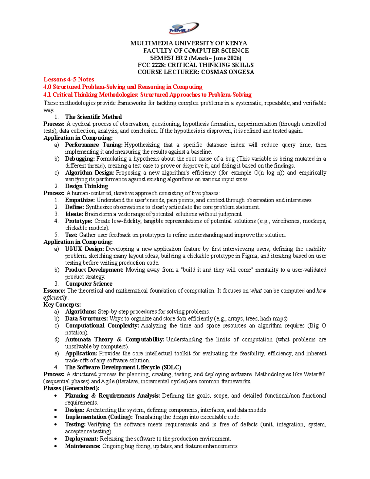 FCC 2228 Lesson 4-5: Critical Thinking in Computing - Studocu