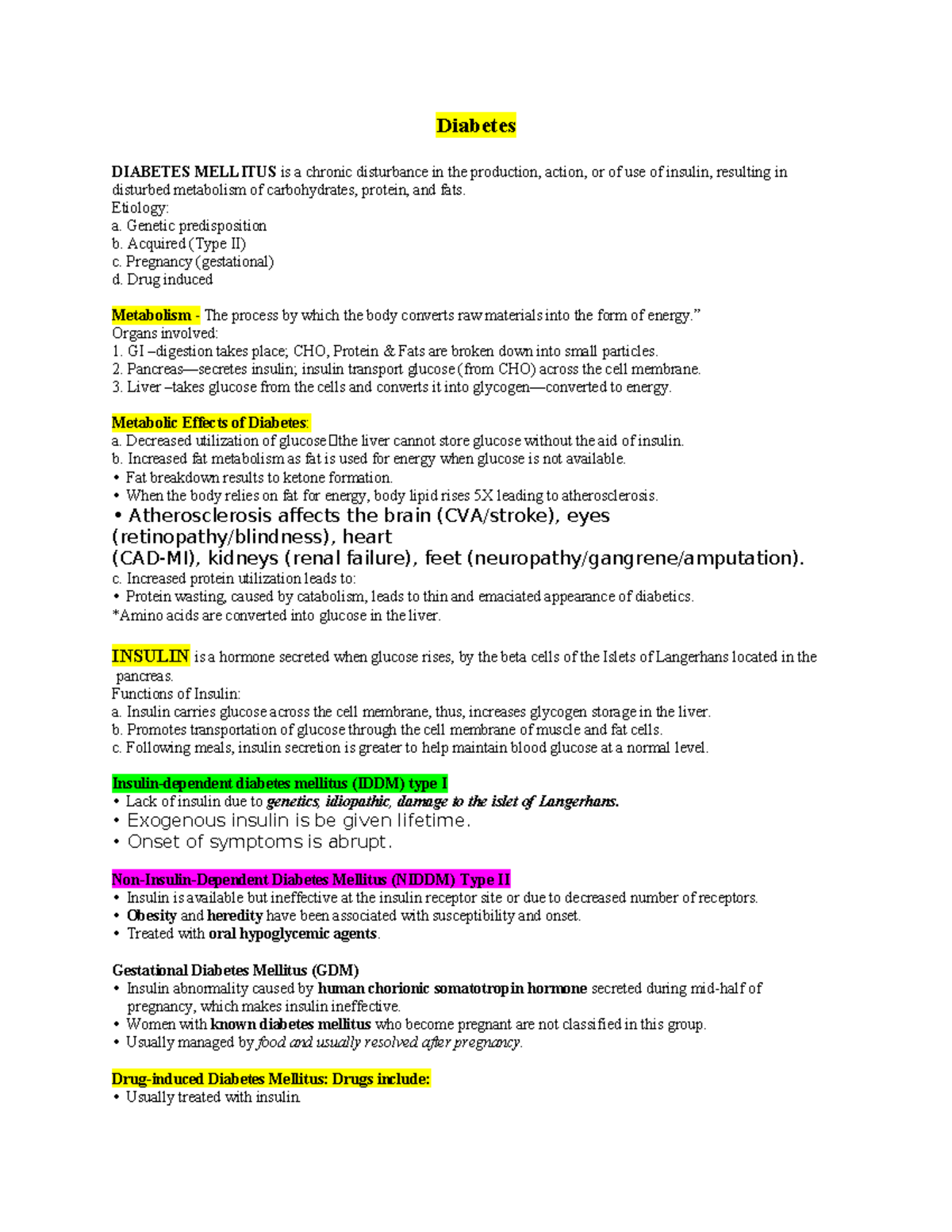 Diabetes Notes - Theory (Course Code: DIAB101) - Studocu