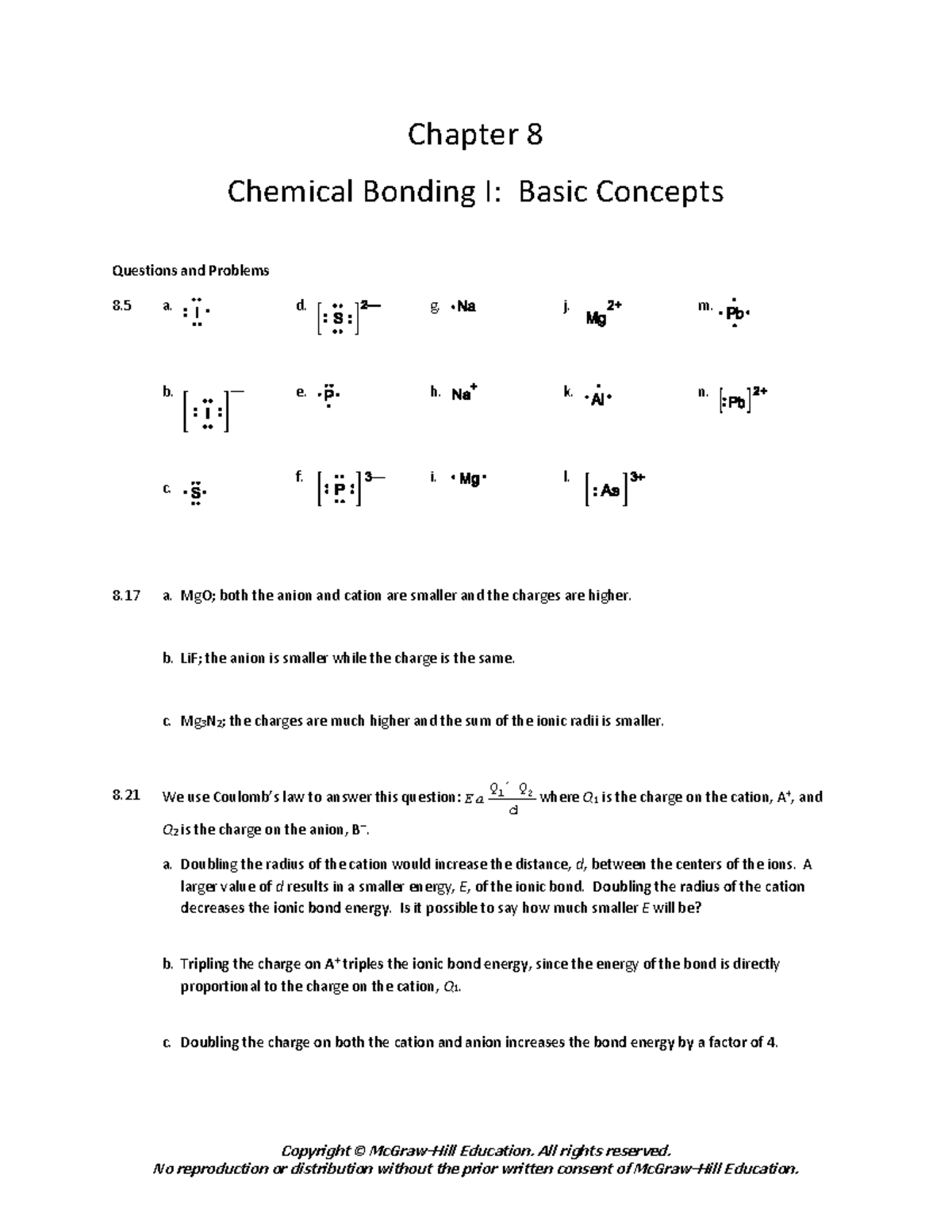 WC-3 Chapter 8: Chemical Bonding I Solutions and Concepts - Studeersnel