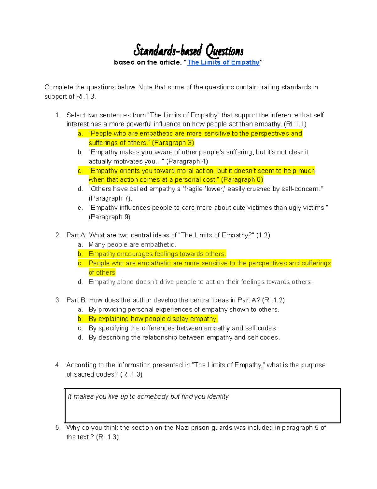 Empathy in Focus: Standards-Based Questions on "The Limits of Empathy ...