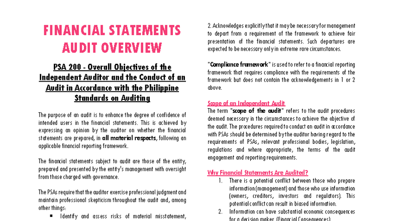 FIN 200: Overview of Financial Statements Audit Principles - Studocu
