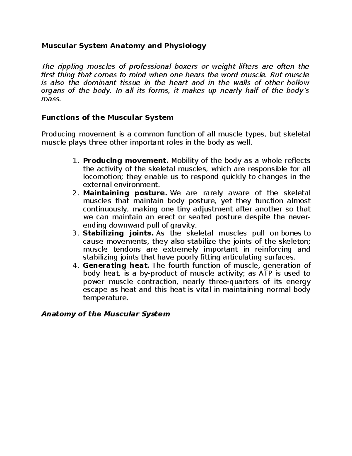 6. Muscular System Anatomy & Physiology - Study Notes - Studocu