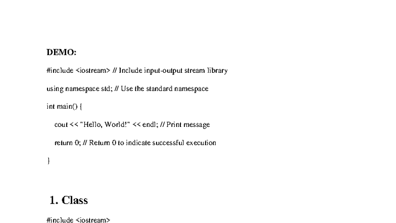 C++Lab - Lab report - DEMO: #include // Include input-output stream library using - Studocu