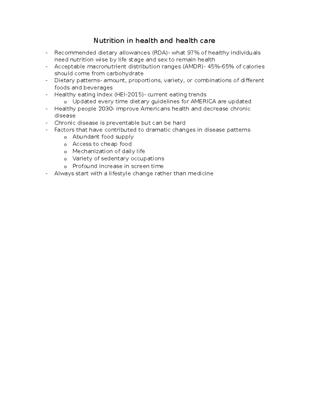 Nutrition Chapter 1: Dietary Guidelines and Health Recommendations ...