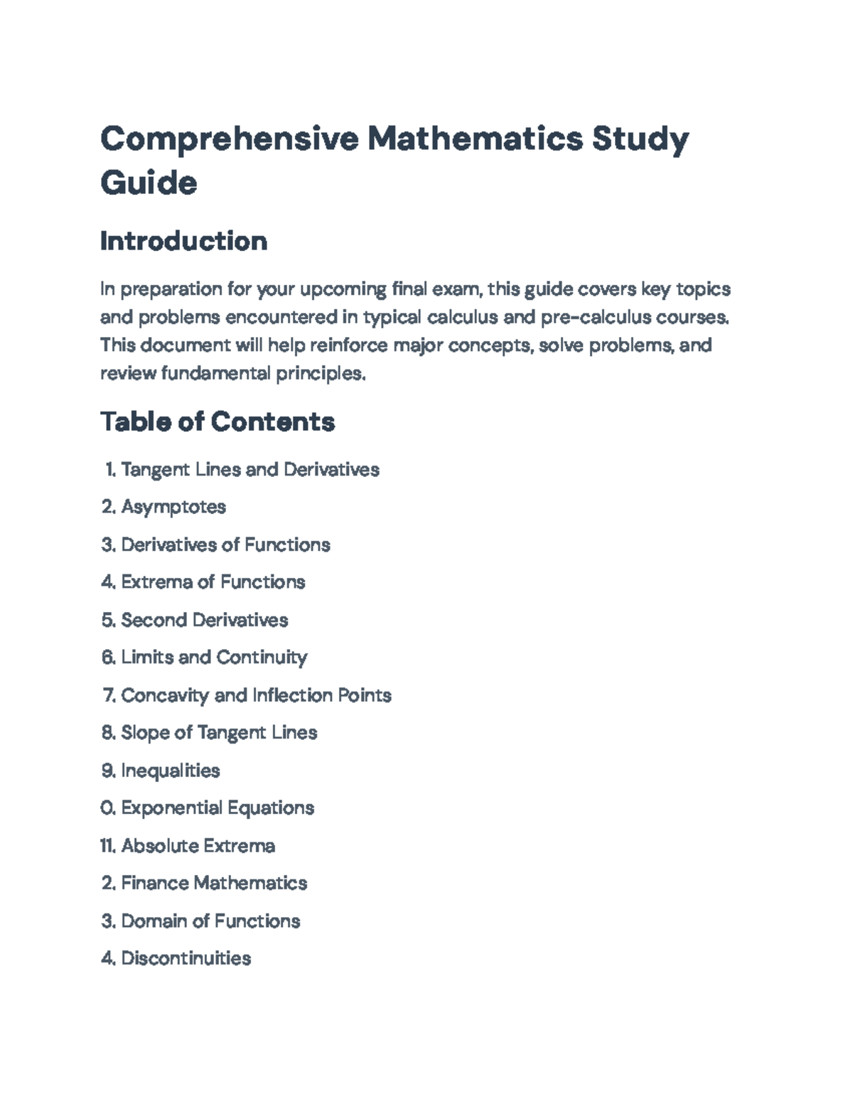 Comprehensive Math Study Guide for Calculus & Pre-Calc Final Exam - Studocu