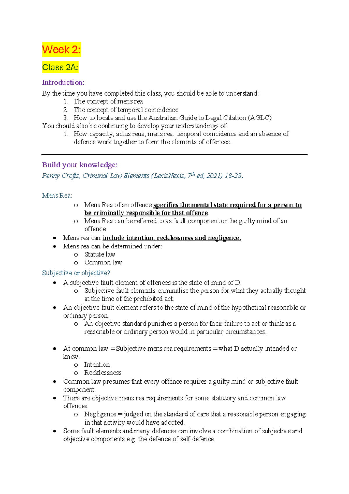 70114 Criminal Law & Procedure: Week 2 Class 2A Overview - Studocu