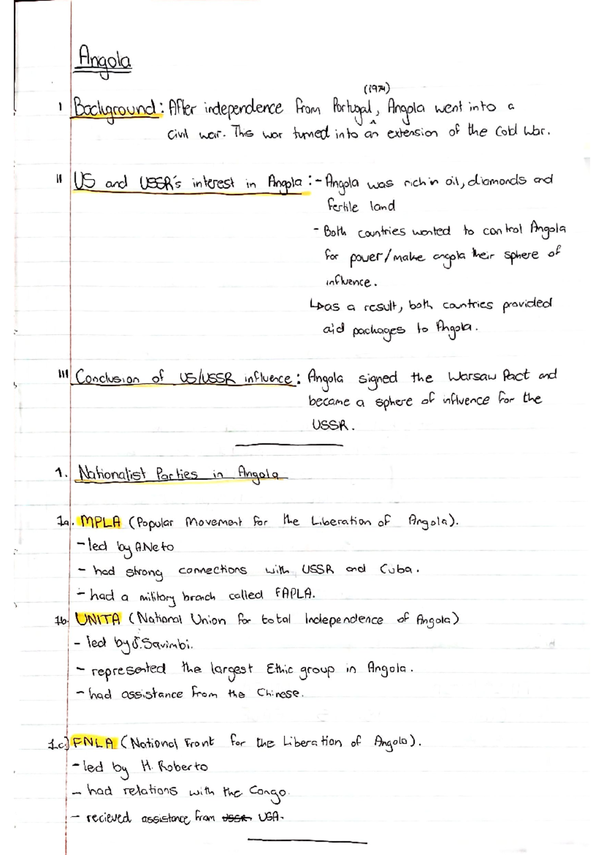 Gr 12 Angola Notes: Civil War, Nationalist Parties & Cold War Influence ...