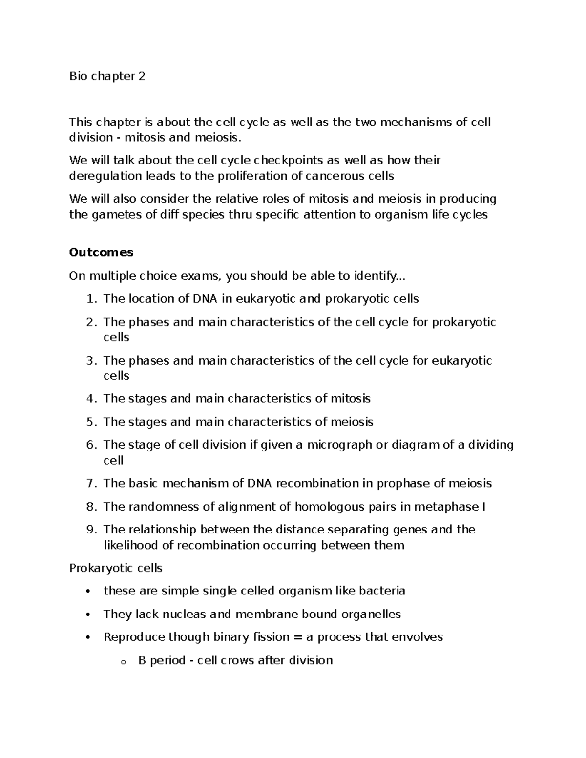 Bio 101: Chapter 2 Summary on Cell Cycle & Division Mechanisms - Studocu