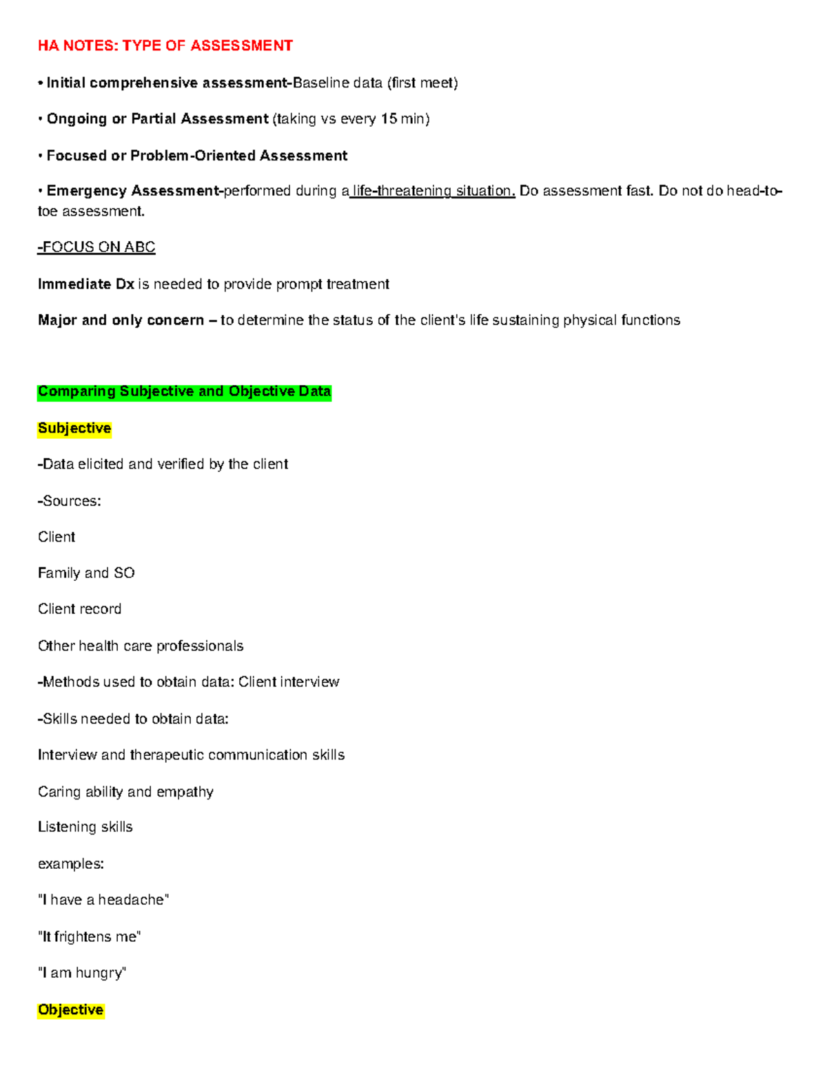 Nursing Health Assessment Techniques (NUR 101) - Comprehensive Guide ...