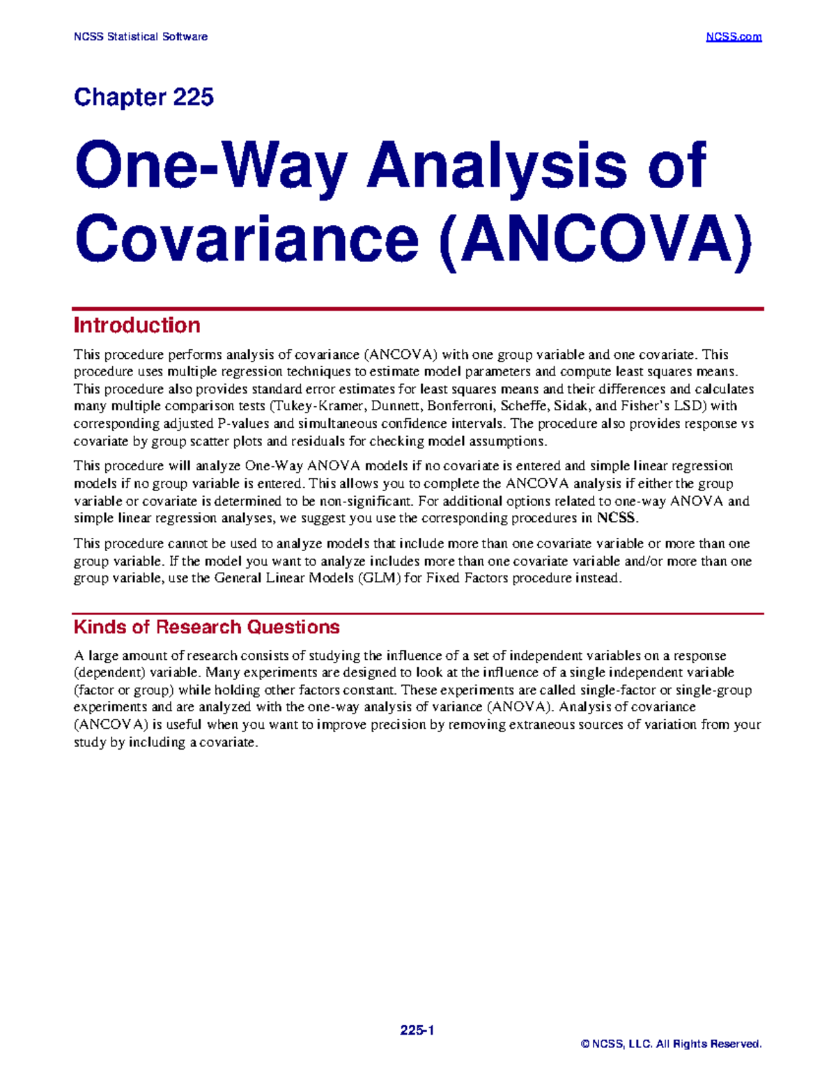 One-Way Analysis of Covariance- Ancova - 225- Chapter 225 One-Way ...