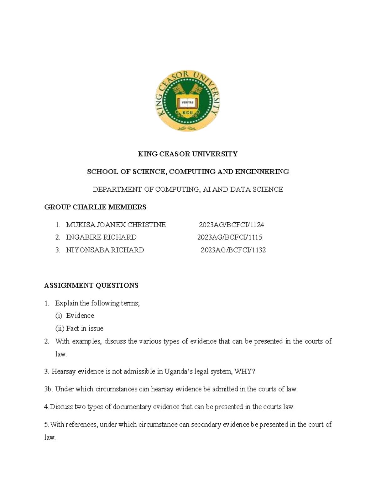 Group Charlie - Evidence Handling & Reporting (COMP 101 Assignment ...