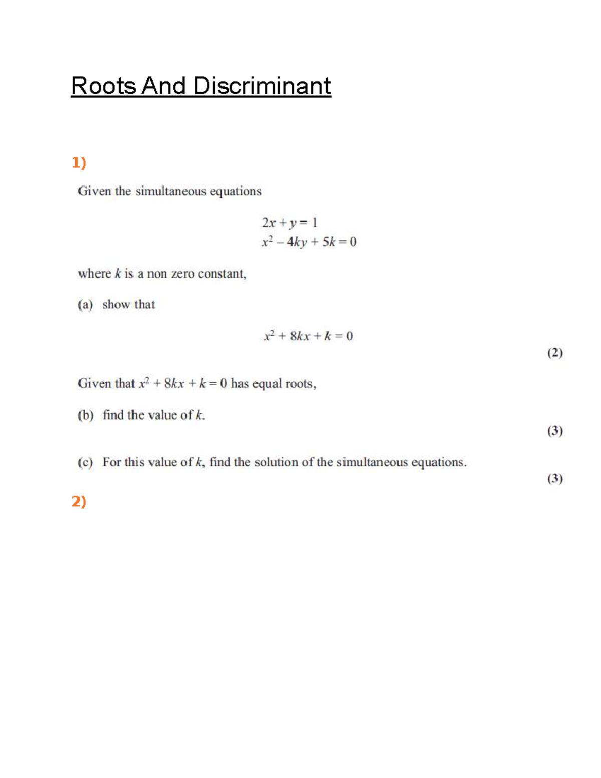 Roots and Discriminant Analysis: Equations and Solutions - Studocu