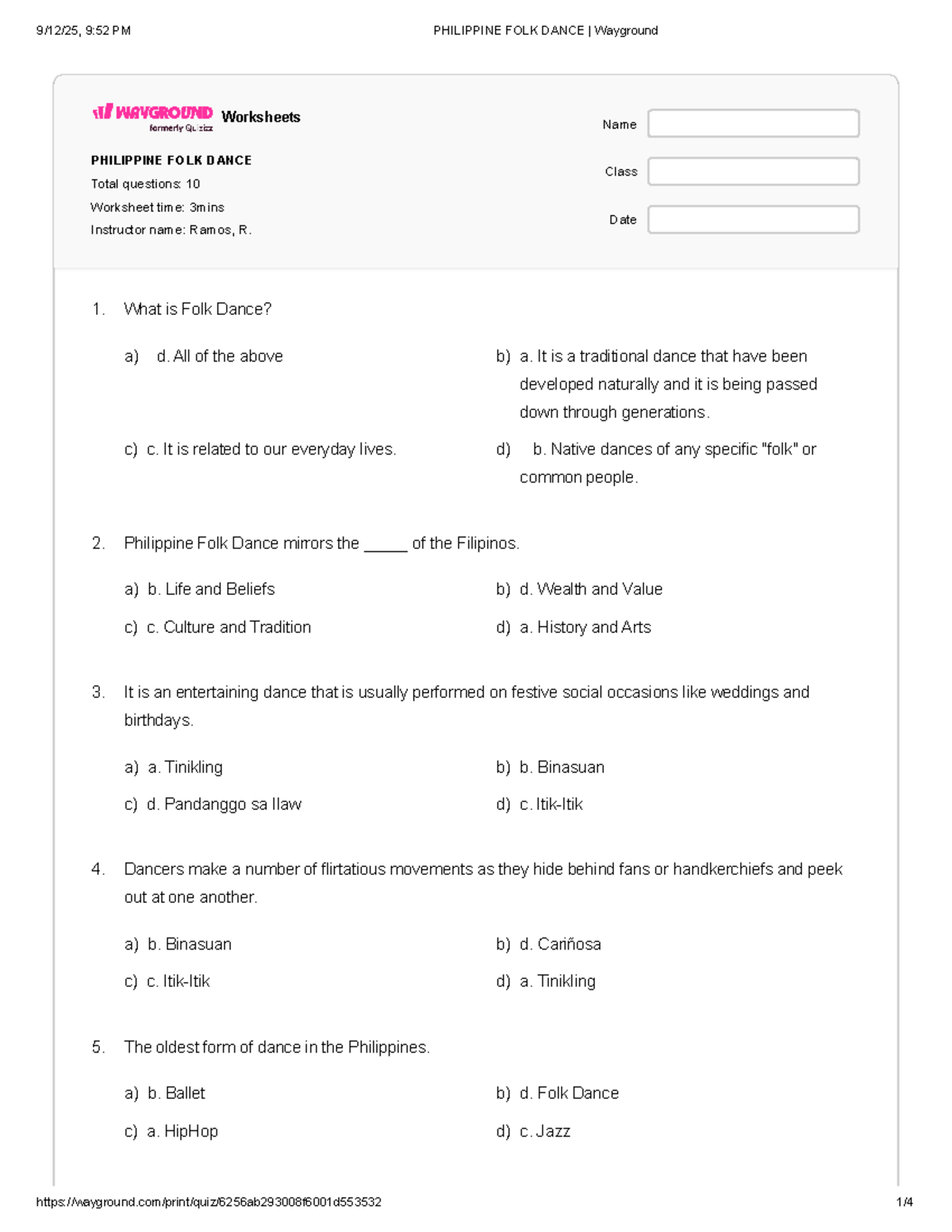 PHIL 101: Philippine Folk Dance Worksheet and Review Guide - Studocu