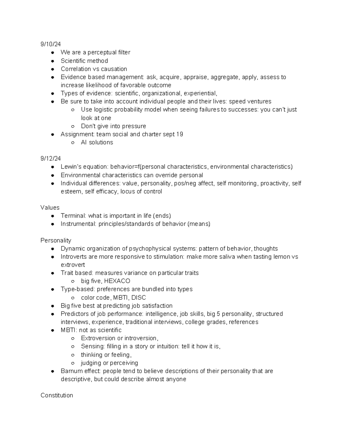 Introduction to Behavioral Theories: Course Notes for PSY 101 - 9/10 ...