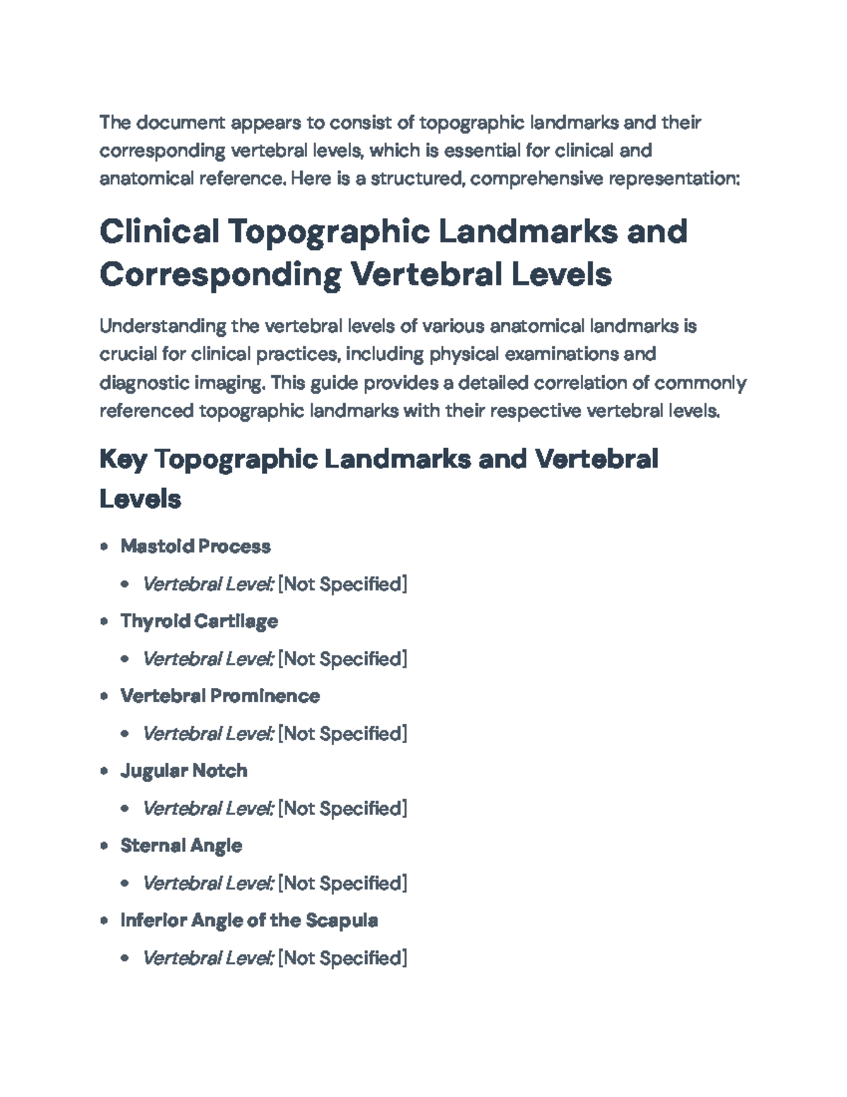 Clinical Topographic Landmarks and Vertebral Levels Guide - The ...
