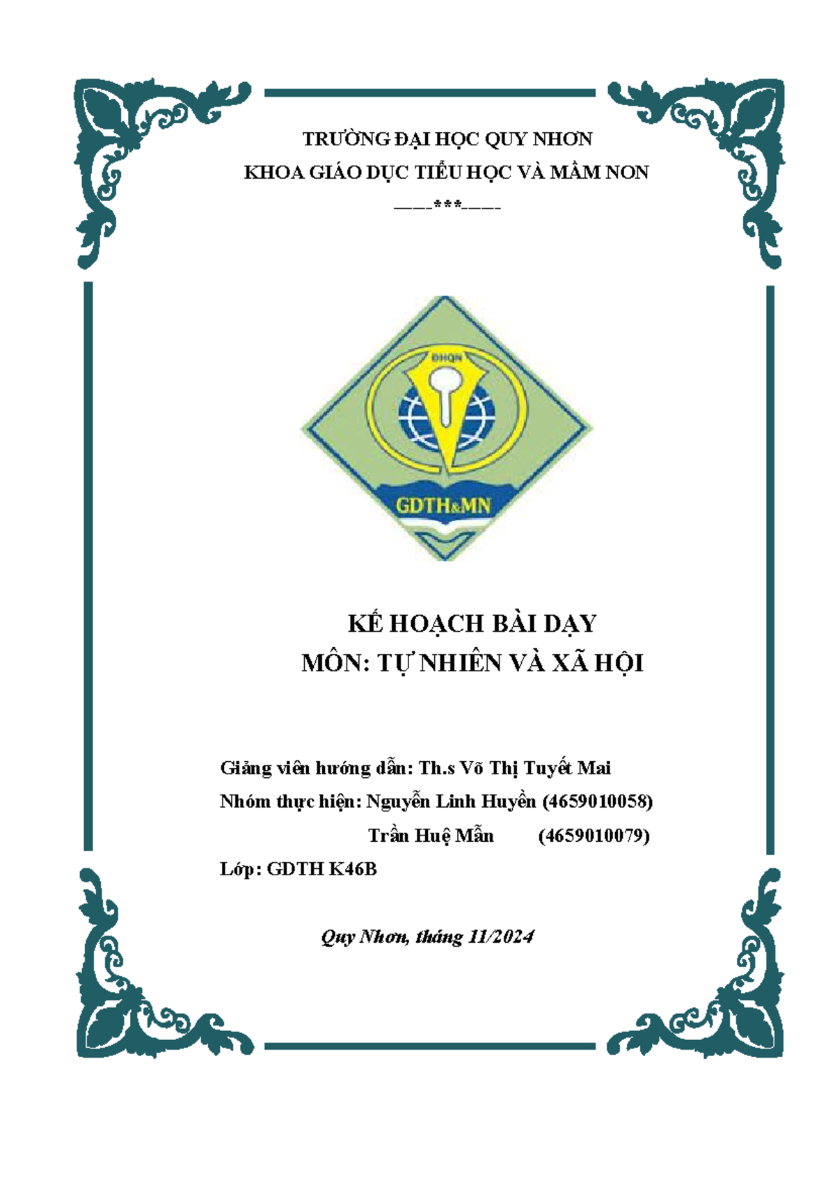 KẾ HOẠCH BÀI DẠY MÔN: TỰ NHIÊN VÀ XÃ HỘI - LỚP GDTH K46B - Studocu