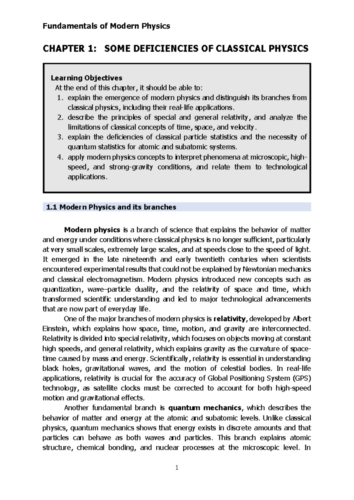 Fundamentals of Modern Physics: Chapter 1 - Deficiencies of Classical ...