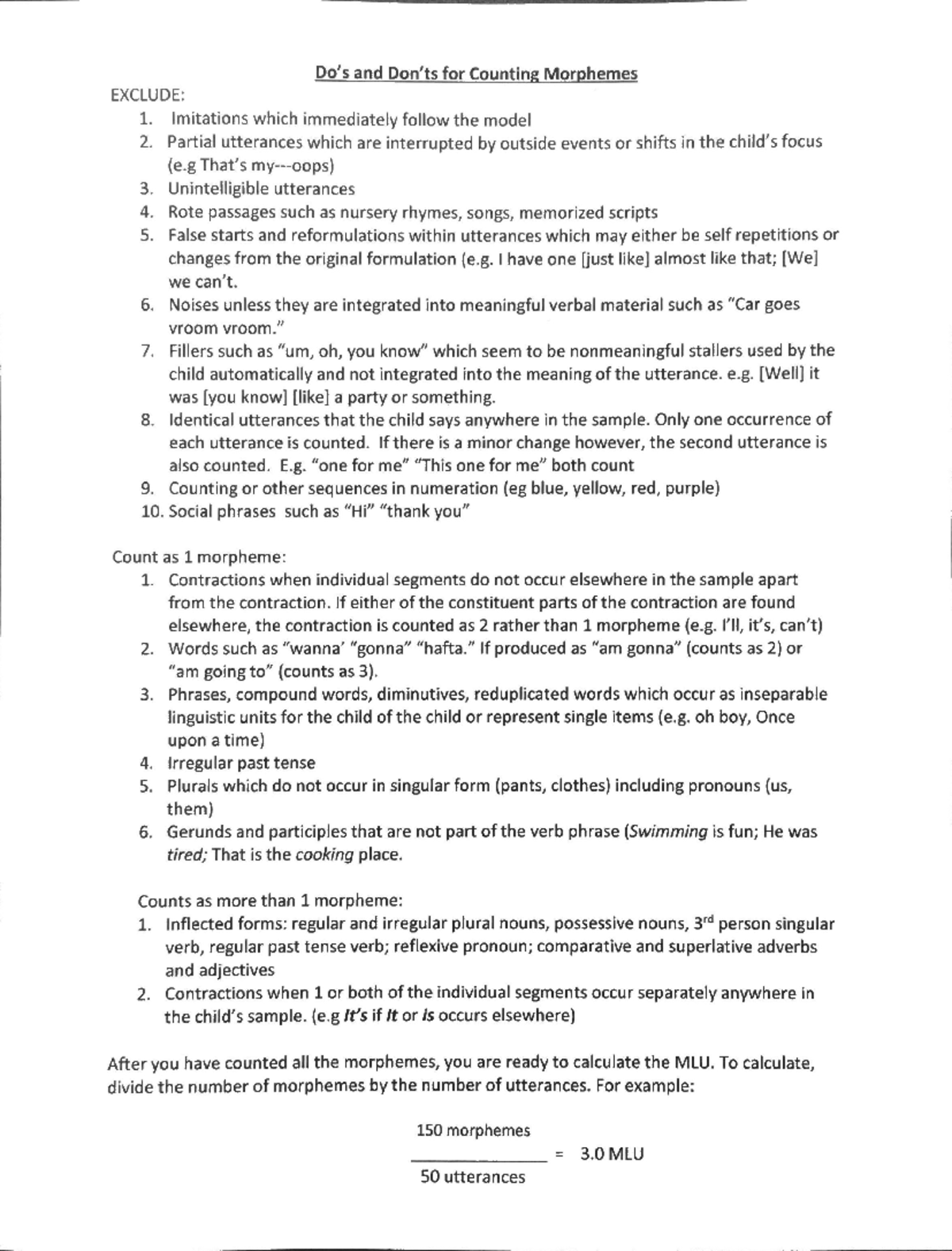 MLU Analysis and Morpheme Counting Guidelines for Language Development ...