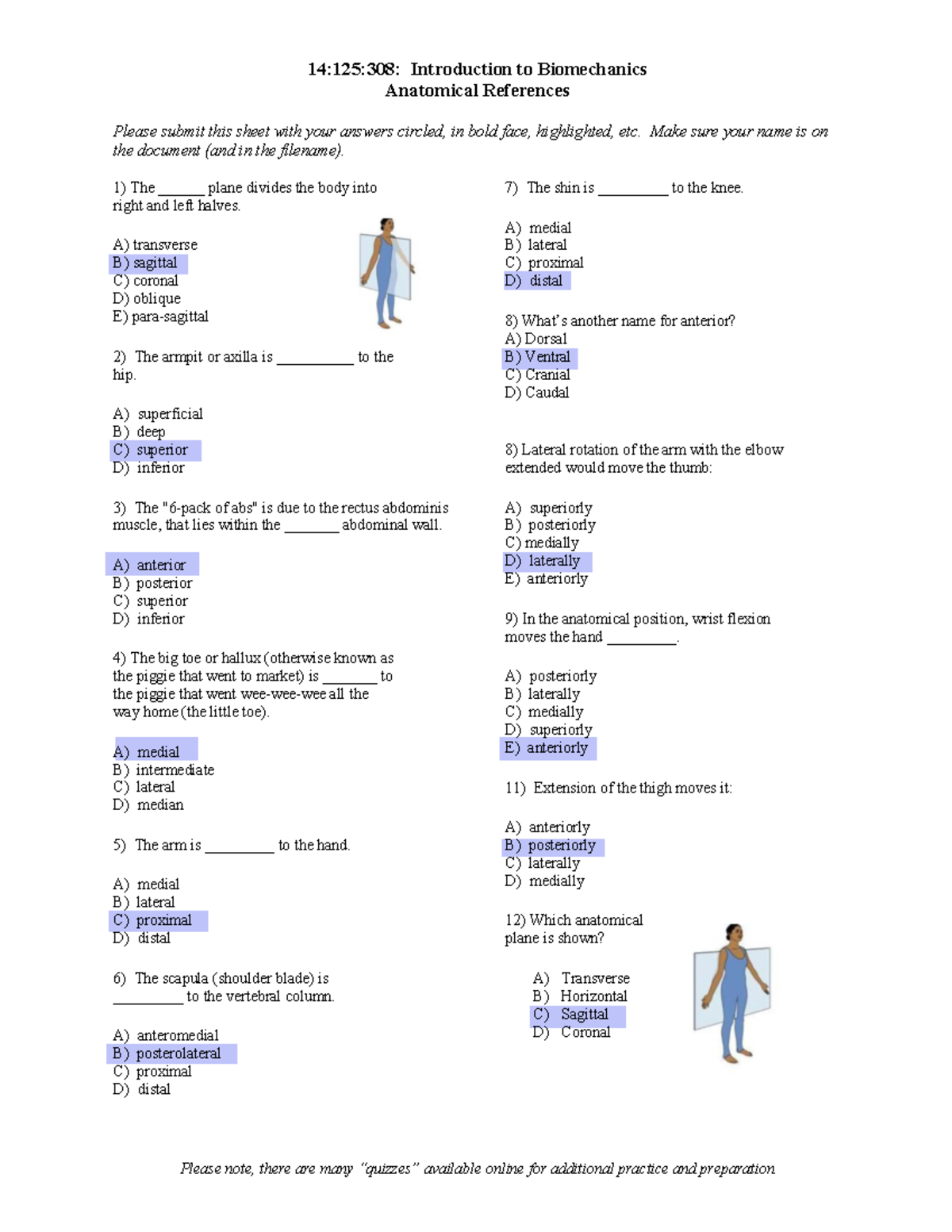 125:308 Midterm Review: Anatomical References in Biomechanics - Studocu