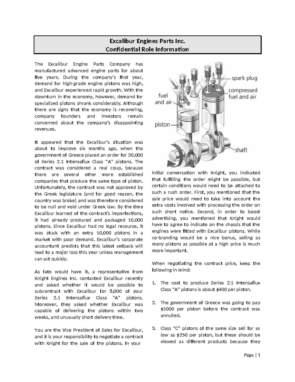 Knight Engines Contract Negotiation for Excalibur Pistons - Studocu