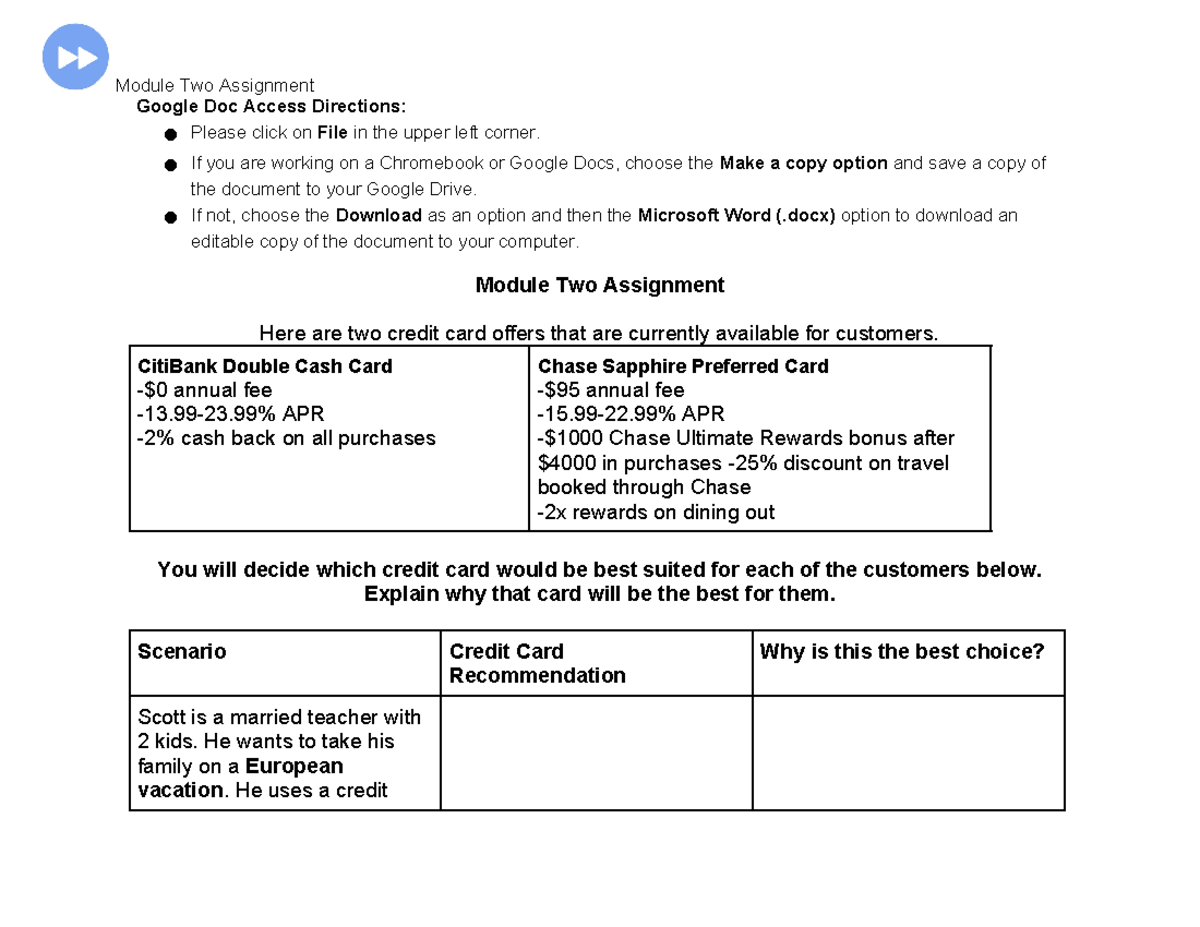 Module Two Assignment Alternate - Module Two Assignment Google Doc ...
