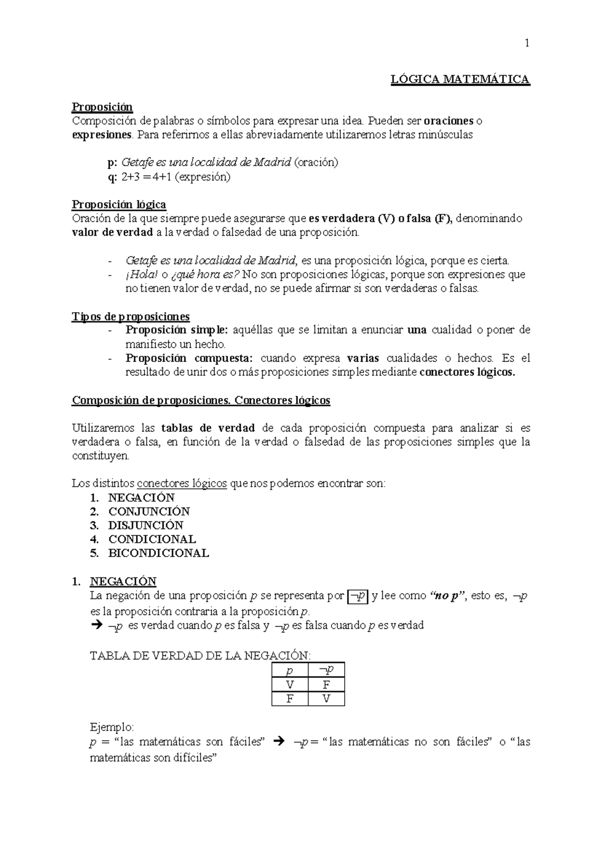 Lógica Matemática - acceso - LÓGICA MATEMÁTICA Proposición Composición ...