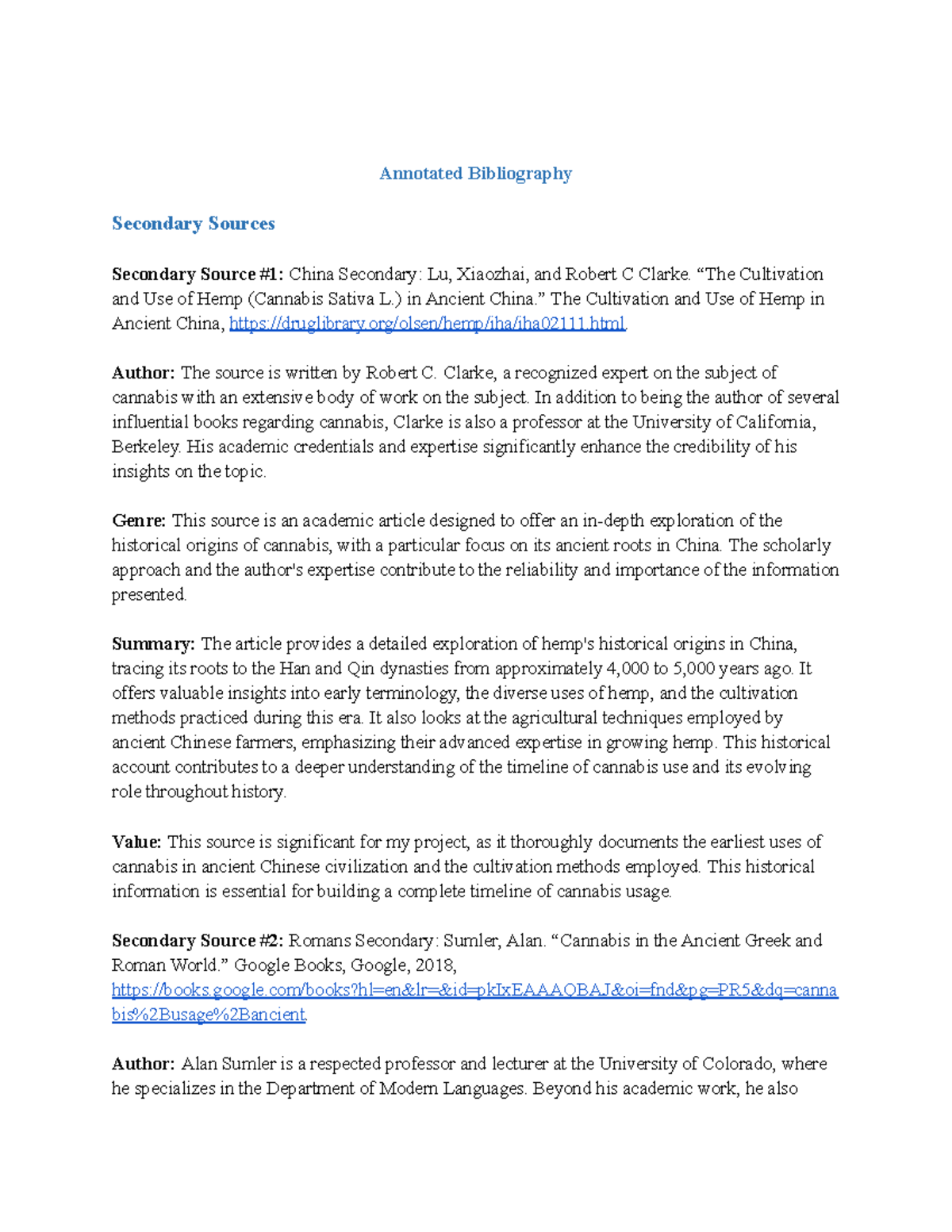 Annotated Bibliography - Annotated Bibliography Secondary Sources ...