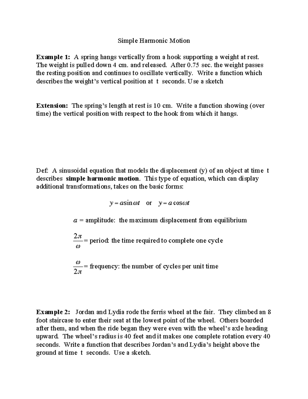 Simple Harmonic Motion Notes for PHY 101: Understanding Oscillations ...