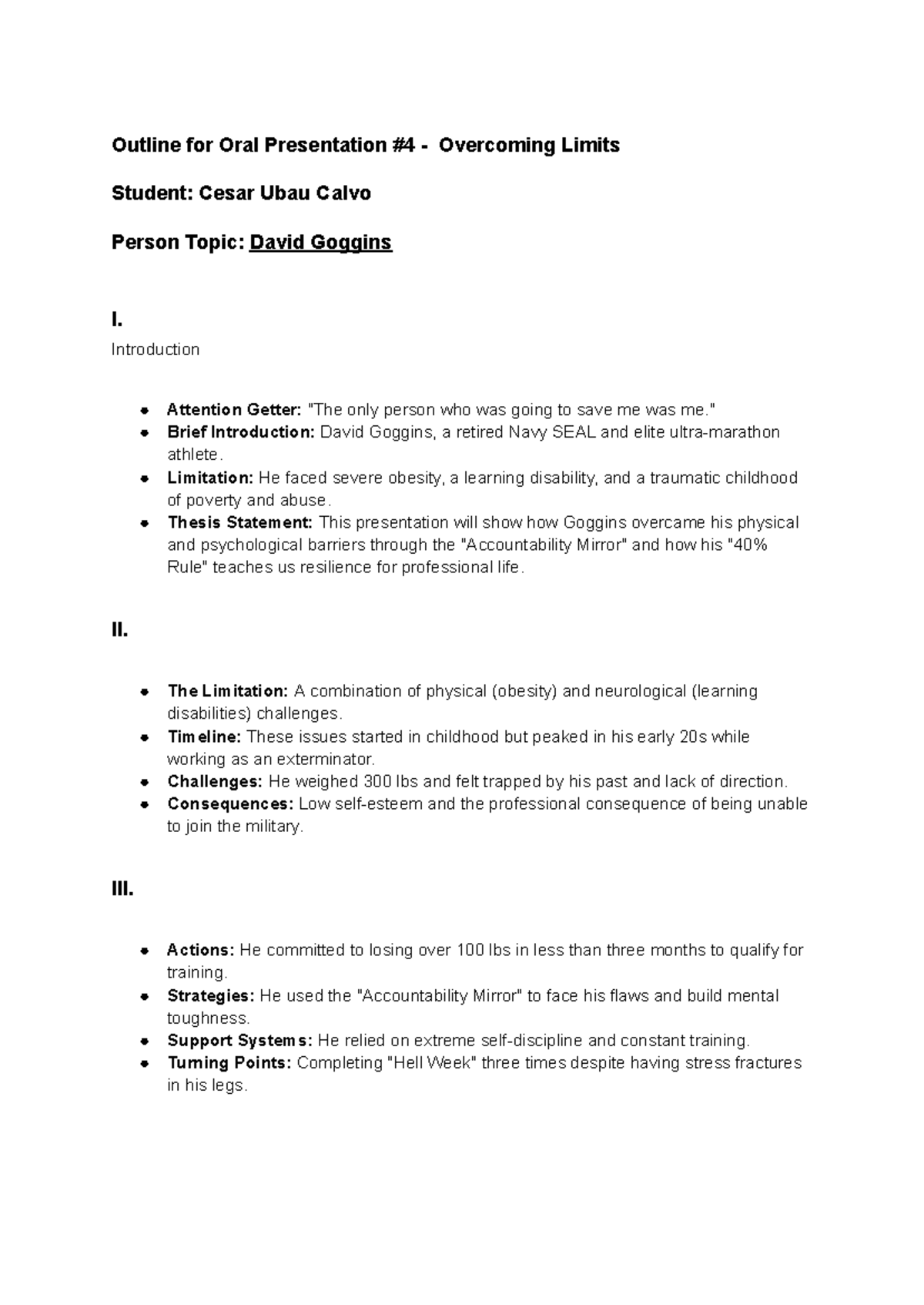 Outline for Oral Presentation #4: Overcoming Limits - David Goggins ...