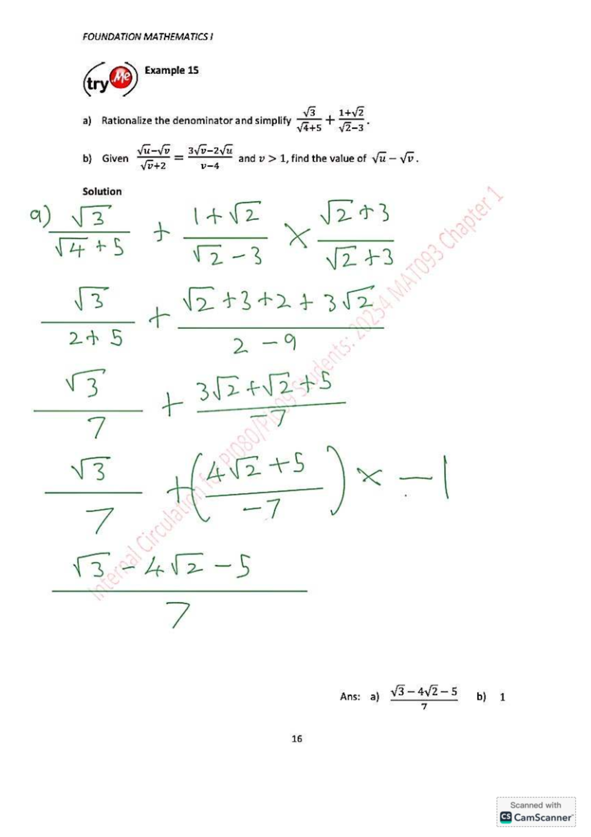 FOUNDATION MATHEMATICS: Example 15a - Rationalizing Denominators ...